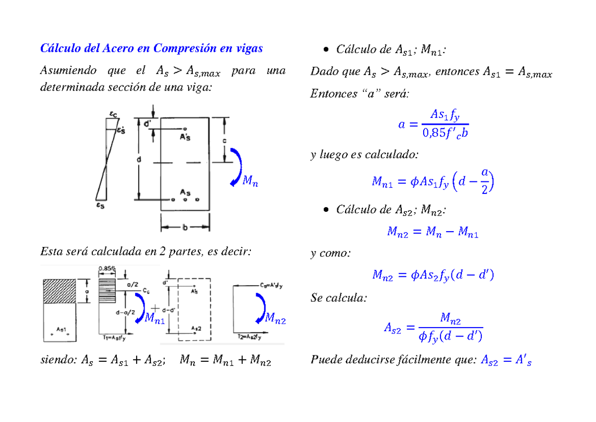 Calculo de Acero en Vigas en Compresión - Cálculo del Acero en ...