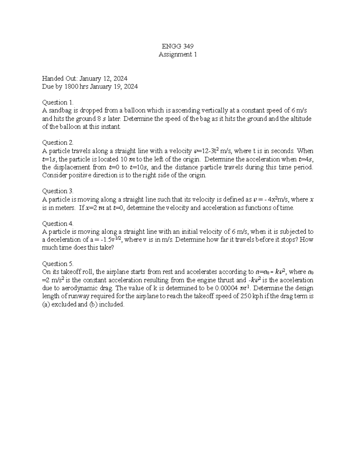 ENGG 349 W24 Assignment 1 - ENGG 349 Assignment 1 Handed Out: January ...