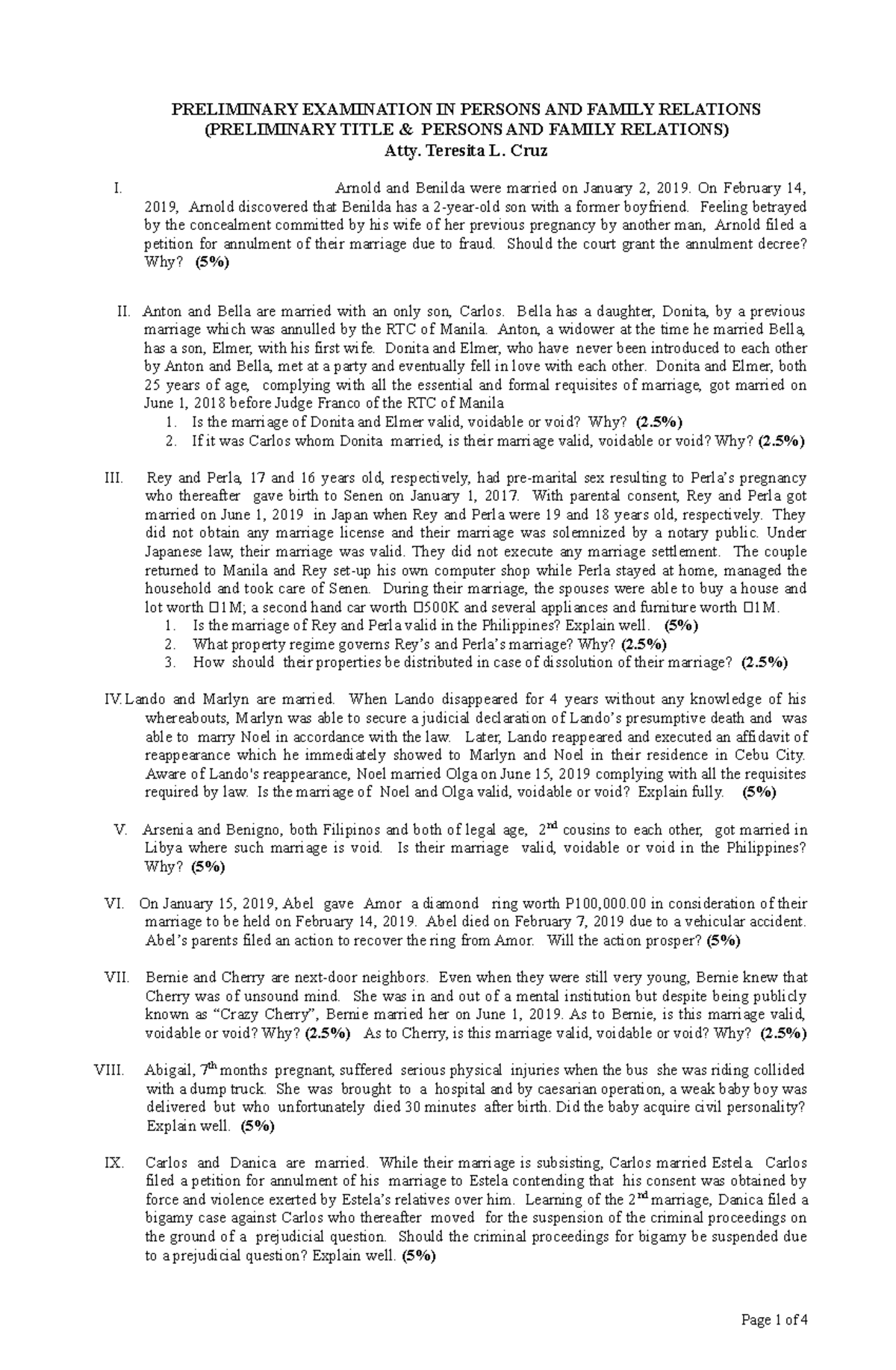 Persons-and-Family-Relations-Samplex-2 - PRELIMINARY EXAMINATION IN ...