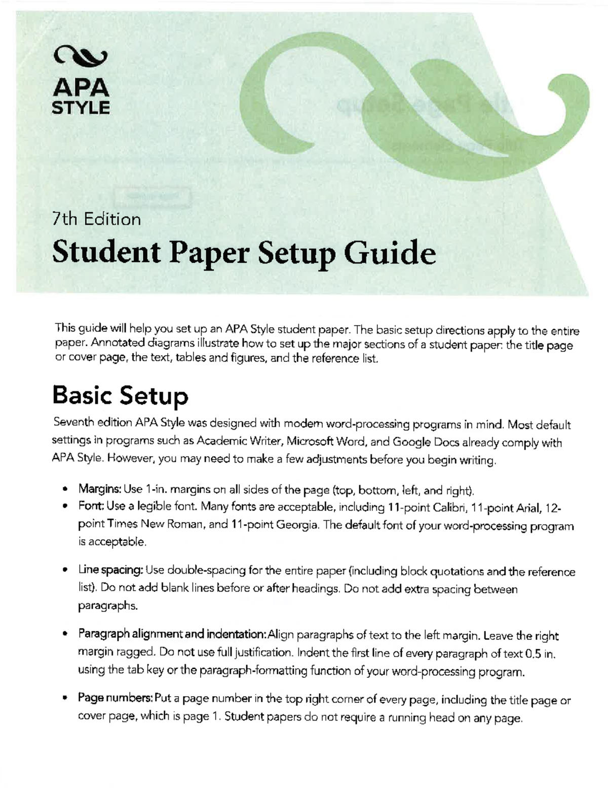 APA Student Paper Setup Guide - EX 210 - Studocu