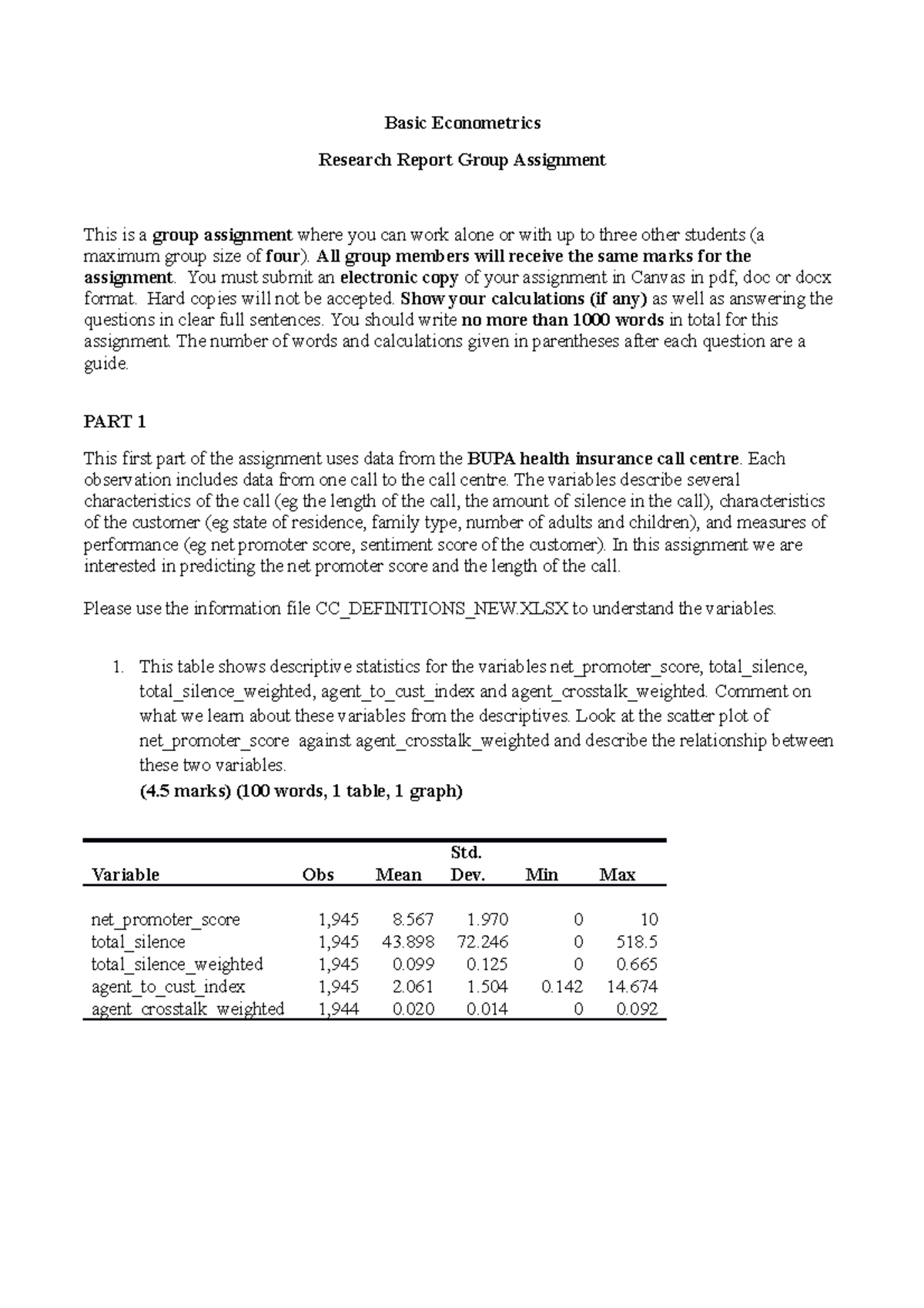 RR Group Assignment MEL ECON1066 2010-1-1 - Basic Econometrics Research Report Group Assignment ...