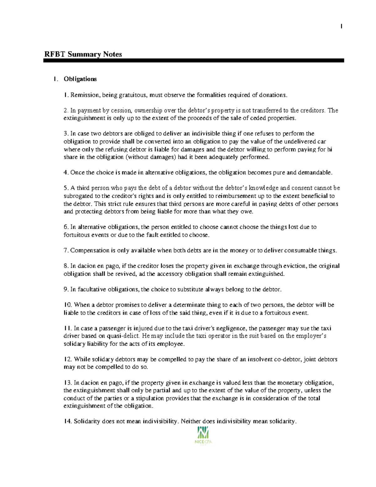 3 - Yeeee - RFBT Summary Notes Obligations Remission, being gratuitous ...