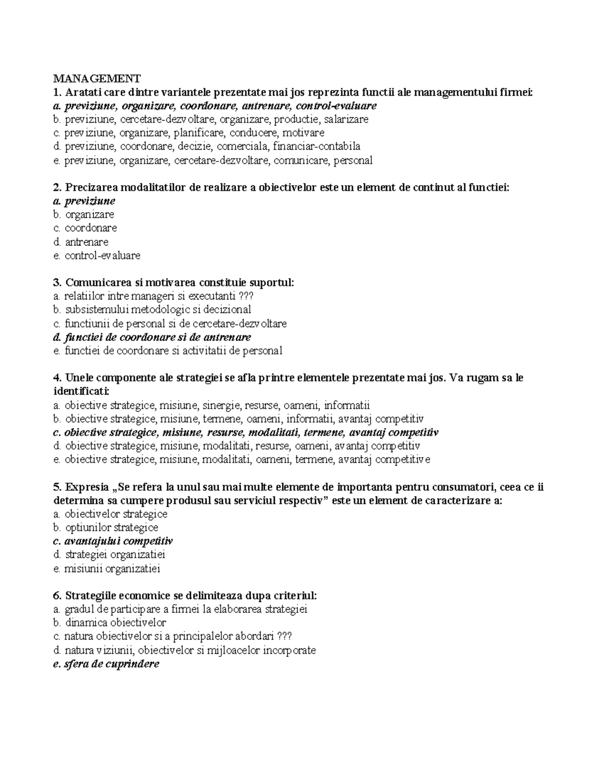 Managemengt .Grile rezolvate la managemnet tapate personal și ...