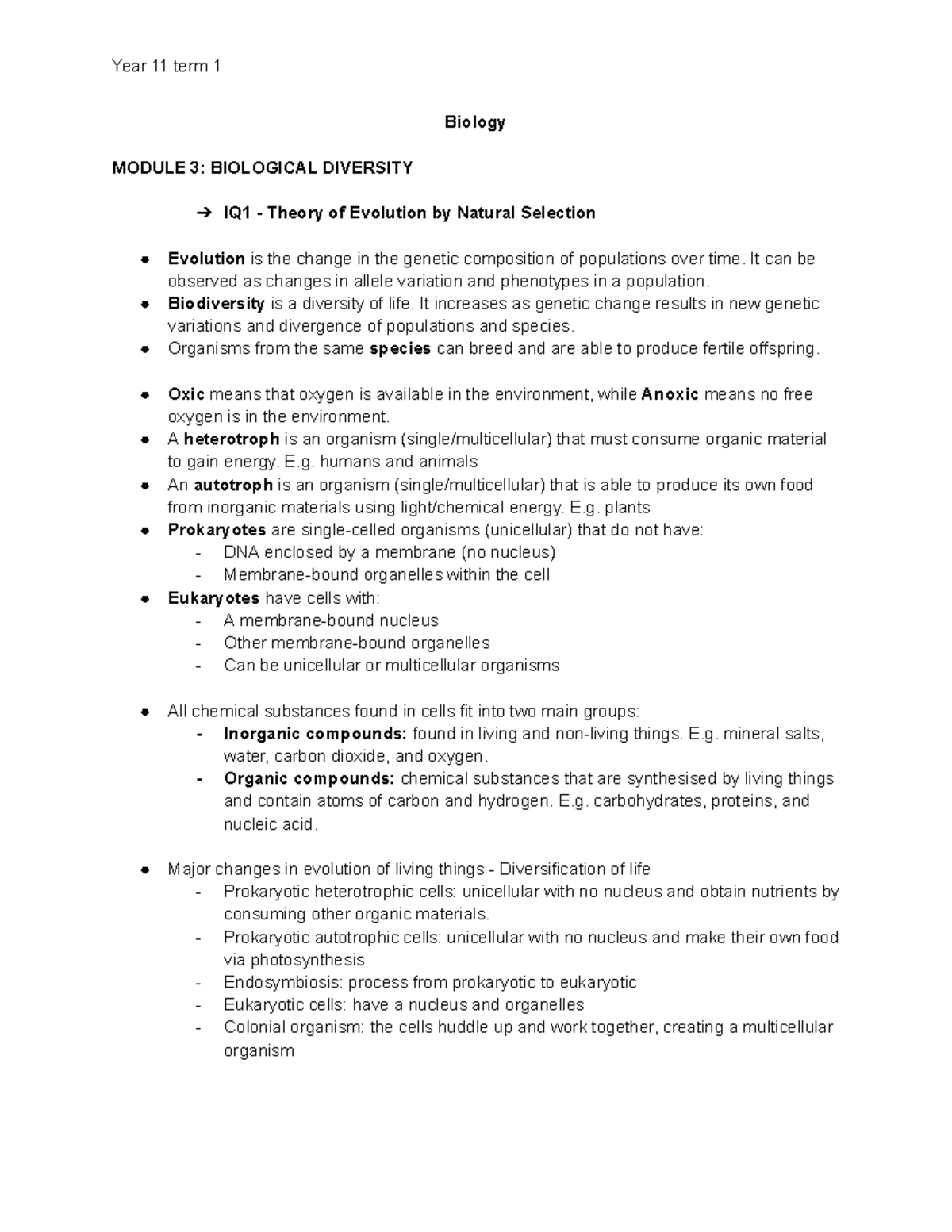 Biology notes - module 3 - Biology MODULE 3: BIOLOGICAL DIVERSITY IQ1 ...