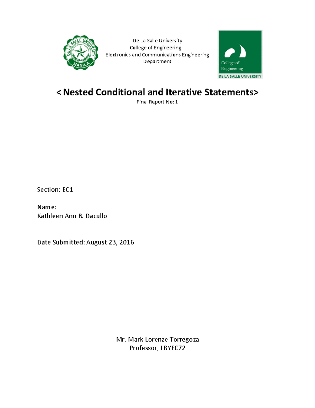 Final Report 1 - programming manual with codes - De La Salle University ...