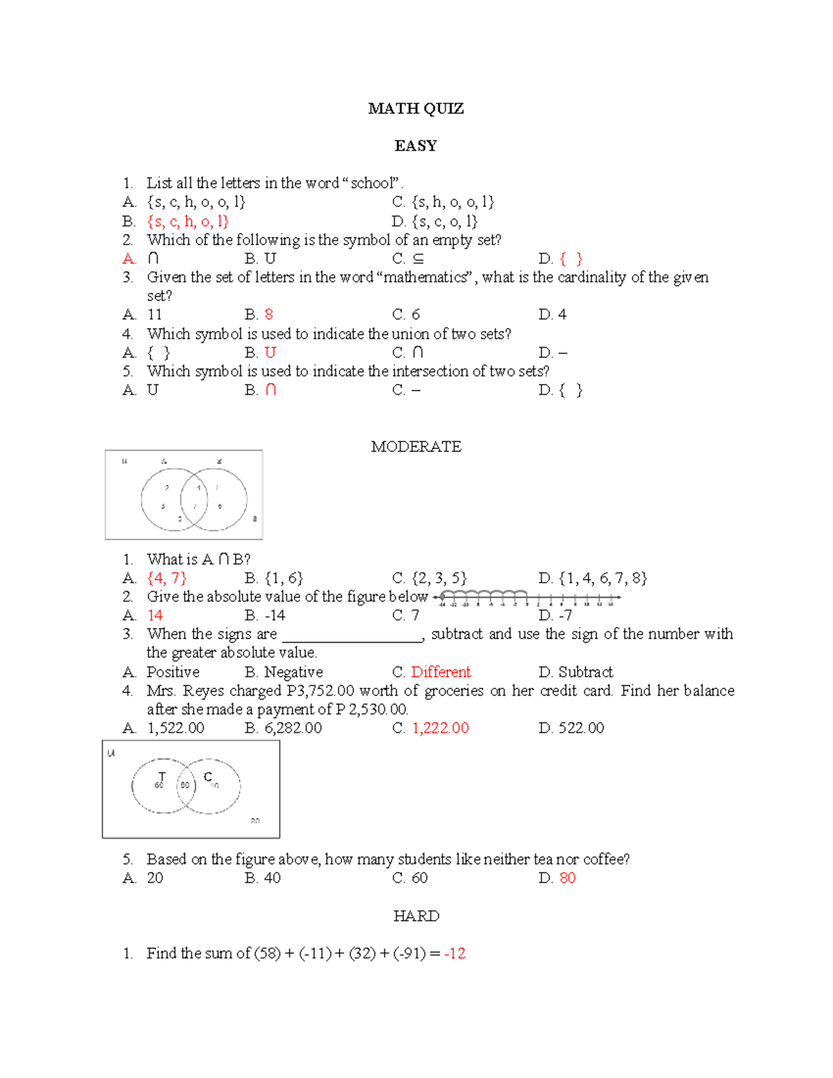 MATH QUIZ math games - MATH QUIZ EASY 1. List all the letters in the ...