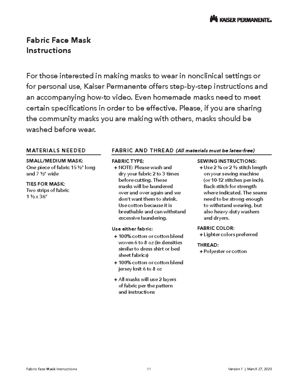 02 Covid Mask-Instructions v9 - Fabric Face Mask Instructions For those ...