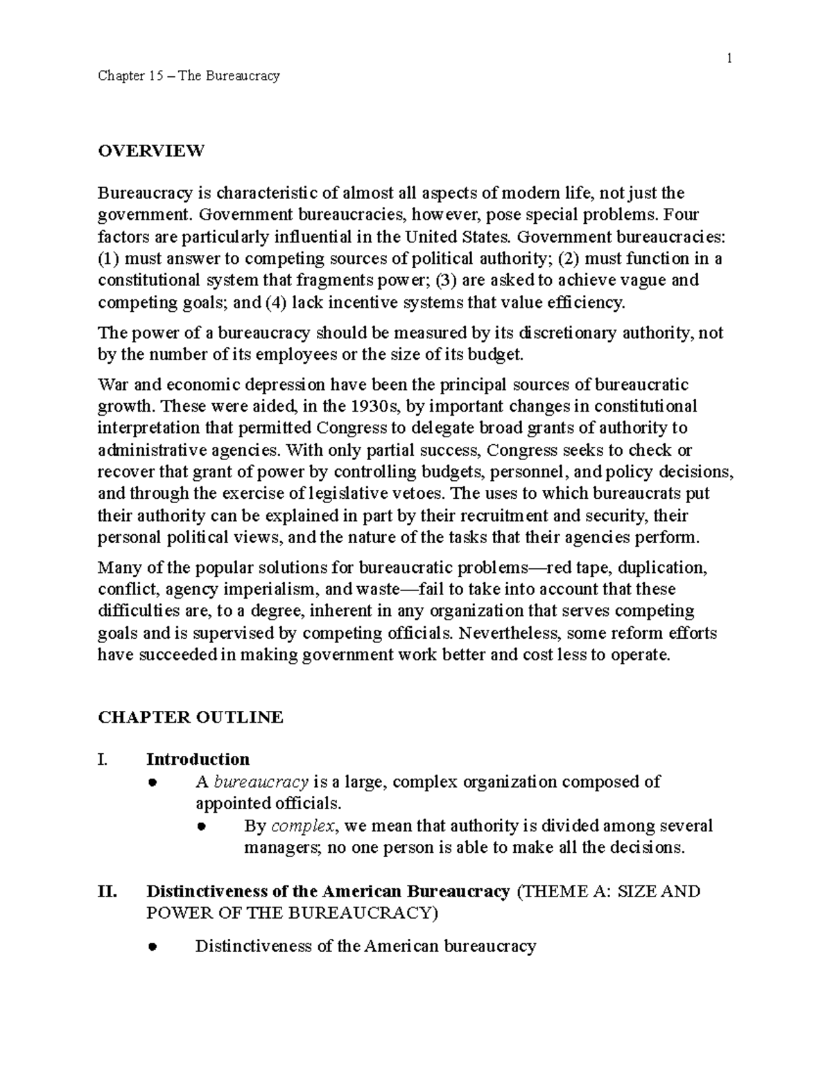 Chapter 15 – The Bureaucracy - Chapter 15 – The Bureaucracy OVERVIEW ...