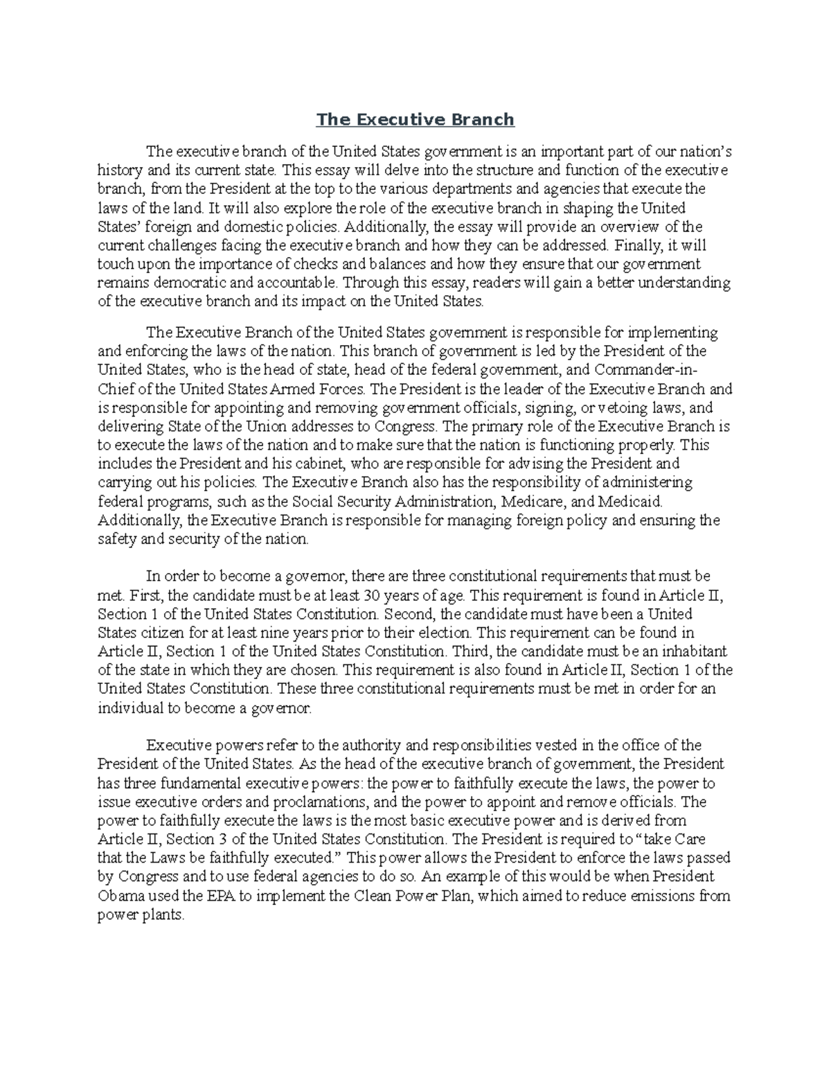 TX Government- The Executive - The Executive Branch The executive ...