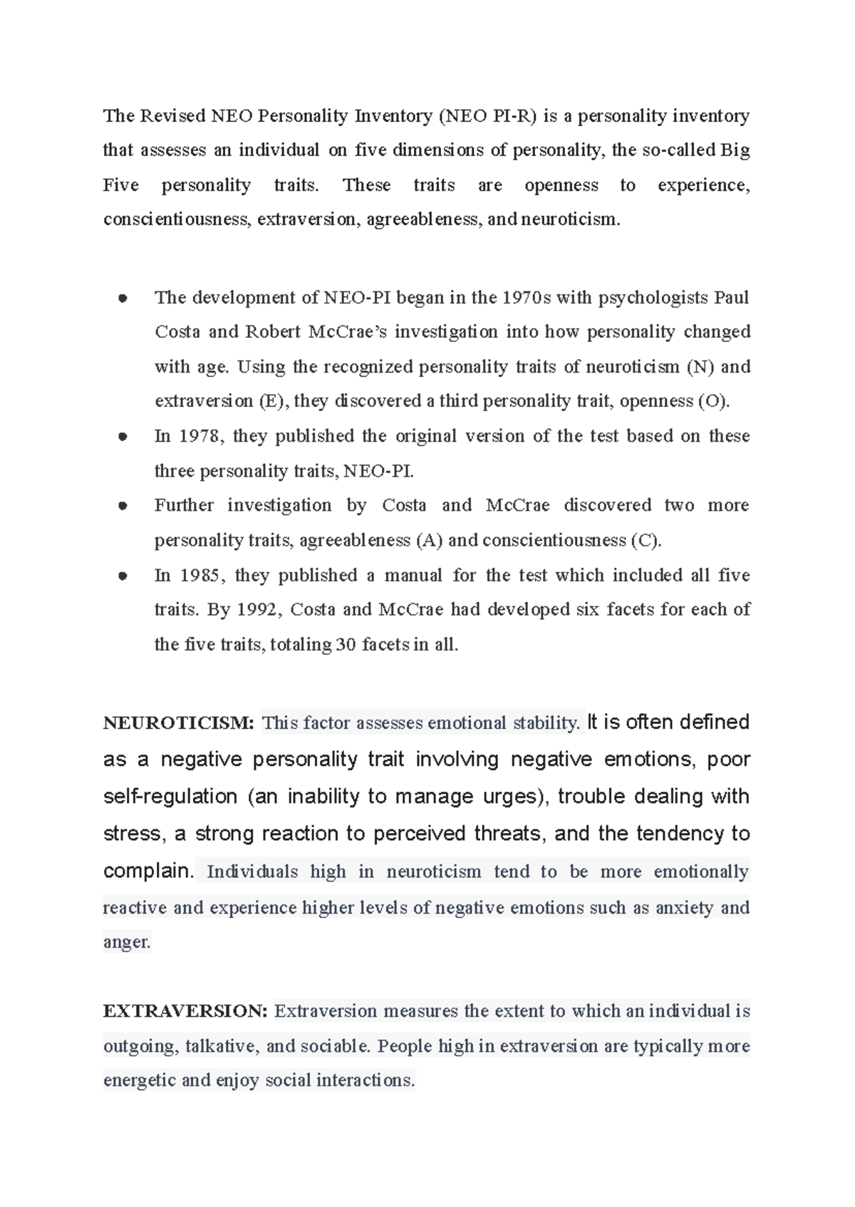 NEO - manual - The Revised NEO Personality Inventory (NEO PI-R) is a ...
