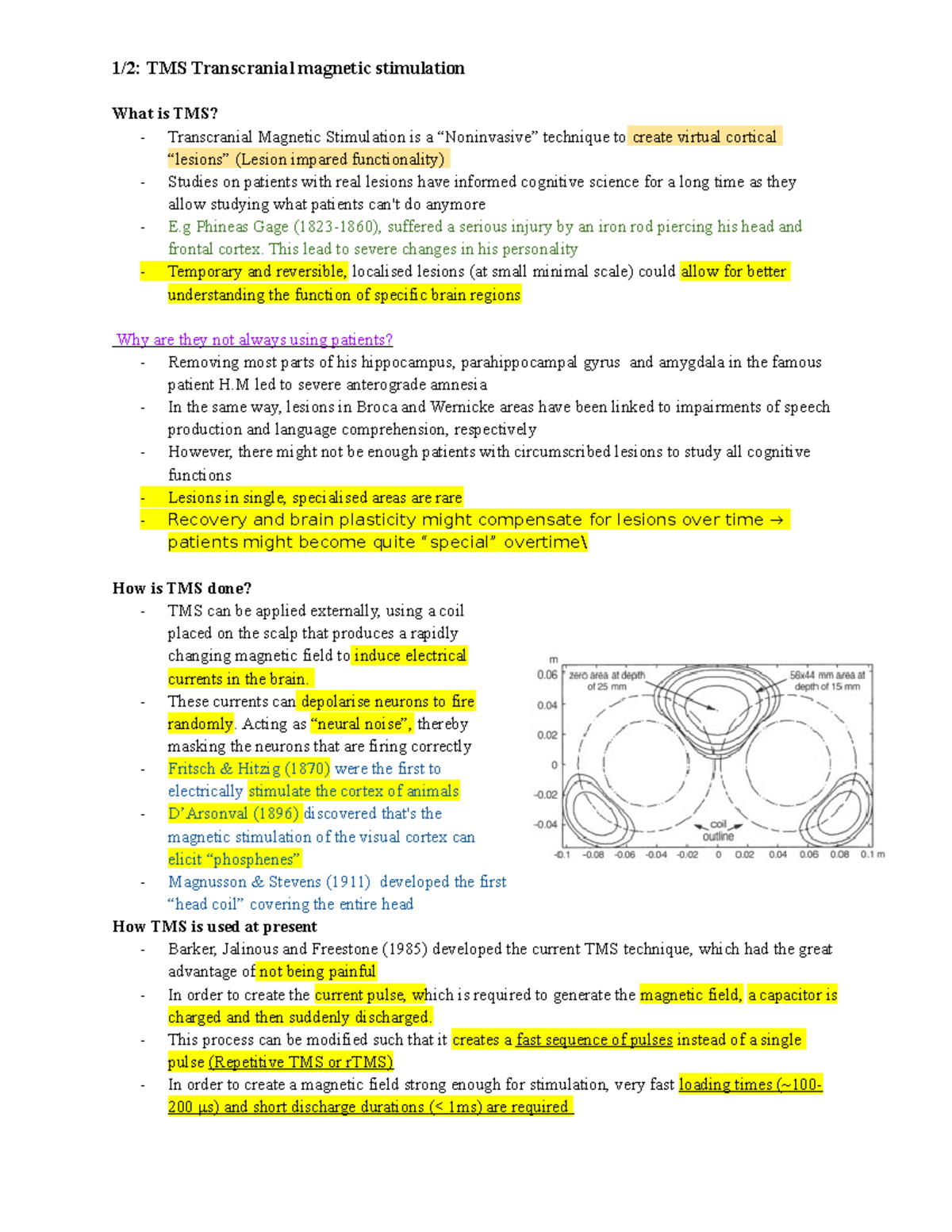 1-10 - Lecture notes 1-10 - 1/2: TMS Transcranial magnetic stimulation ...