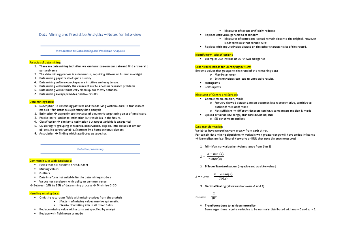Data Mining and Predictive Analytics - Data mining will identify the ...