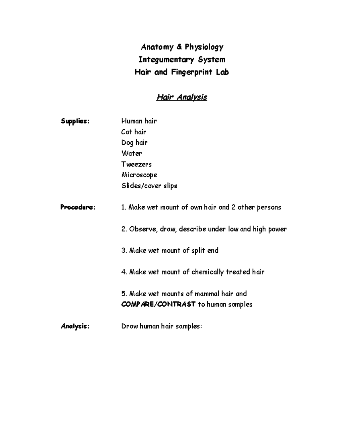 A P Integumentary System Hair-Fingerprint Lab - Anatomy & Physiology ...