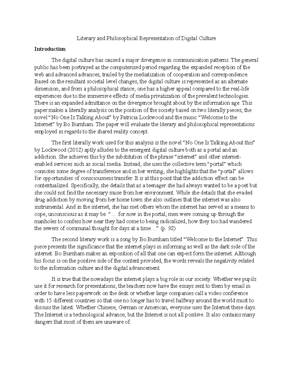 Literary and Philosophical Representation of Digital Culture - Literary ...