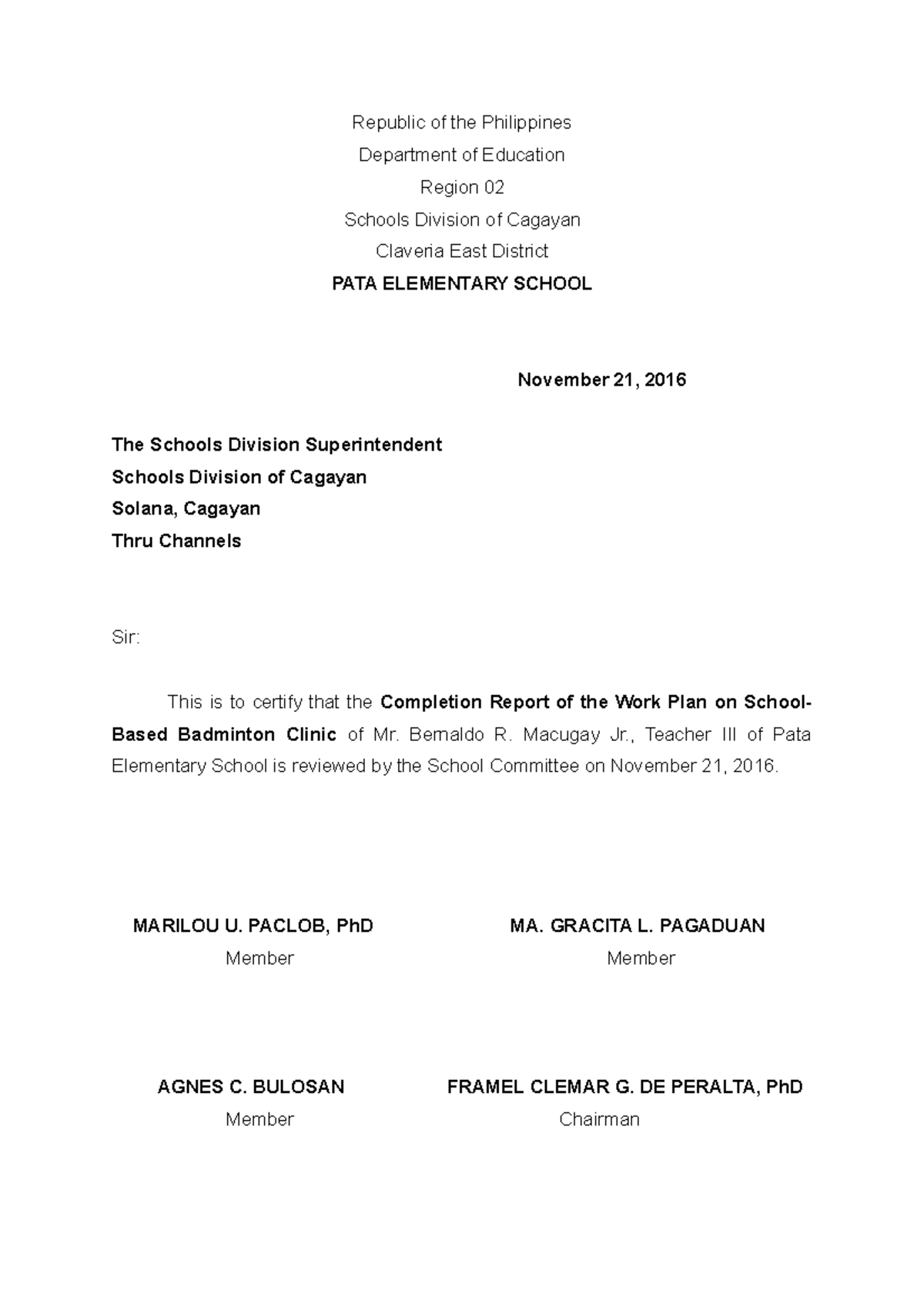 Completion-report - Completion Report - Republic of the Philippines ...