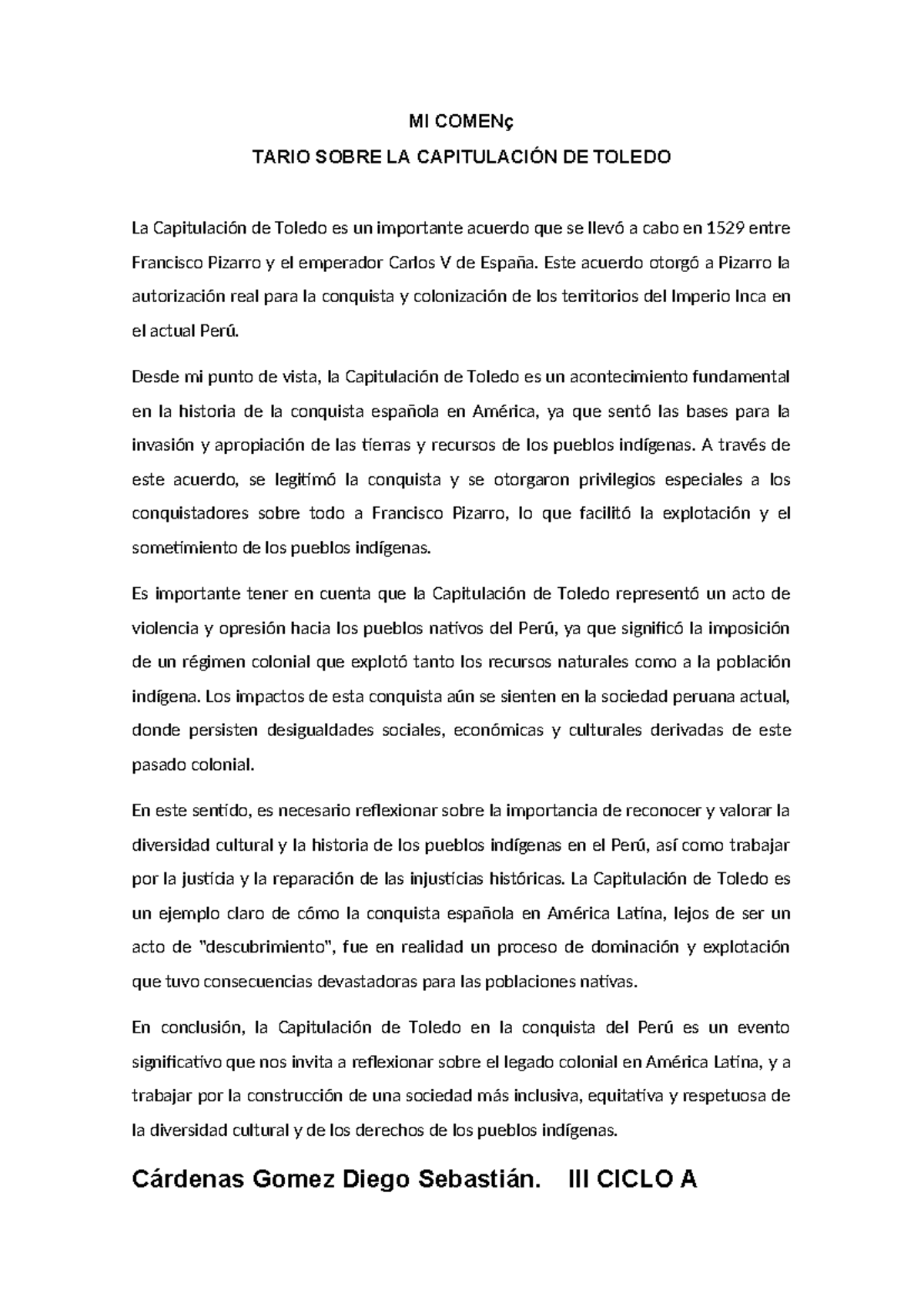 MI Comentario Sobre LA Capitulación DE Toledo - MI COMENç TARIO SOBRE ...