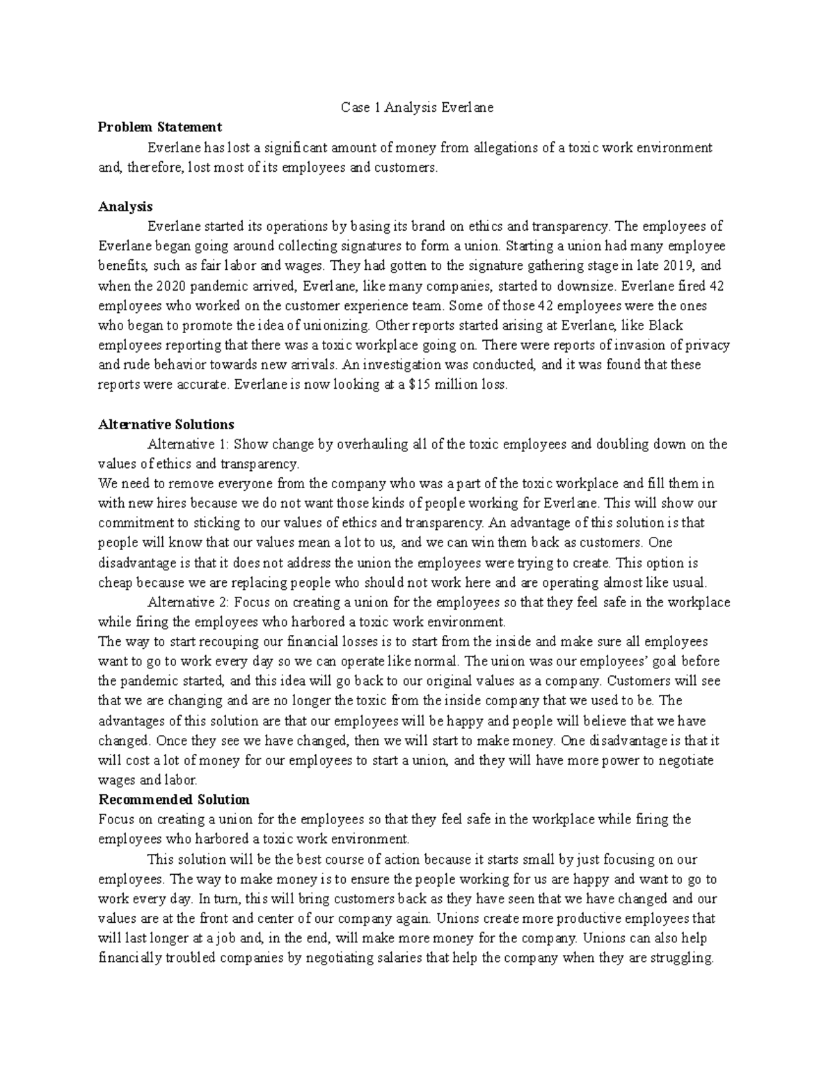 Case 1 Analysis Everlane - Case 1 Analysis Everlane Problem Statement Everlane has lost a - Studocu