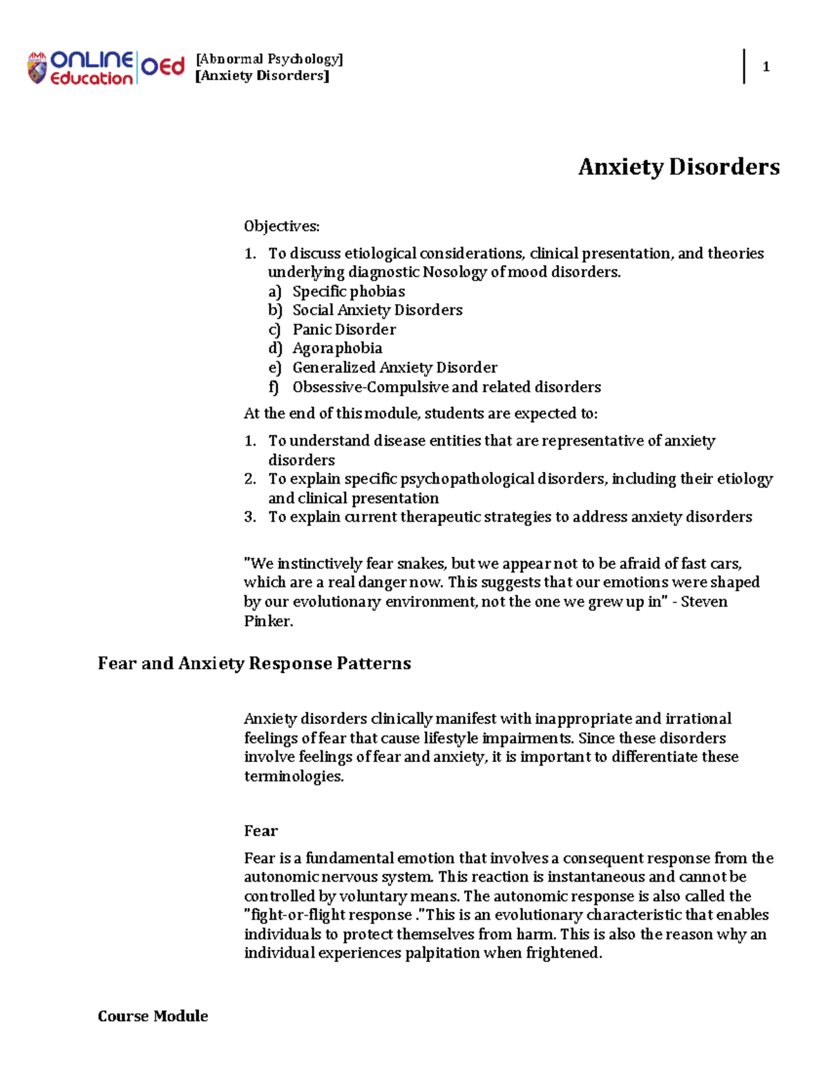 Module 8 - Anxiety Disorders - [Abnormal Psychology] [Anxiety Disorders ...