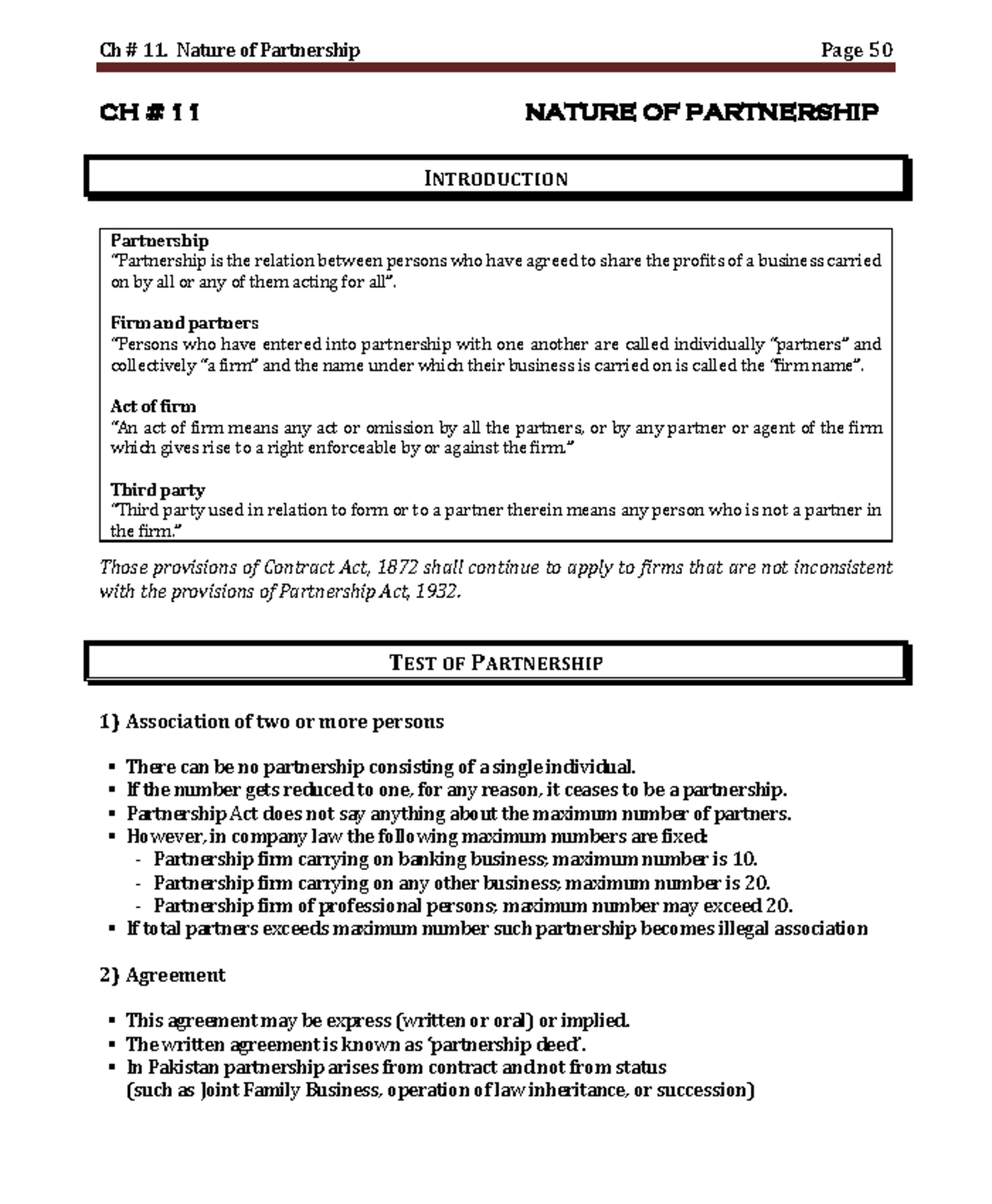 Chapter # 11 - Notes - CH # 11 NATURE OF PARTNERSHIP INTRODUCTION ...