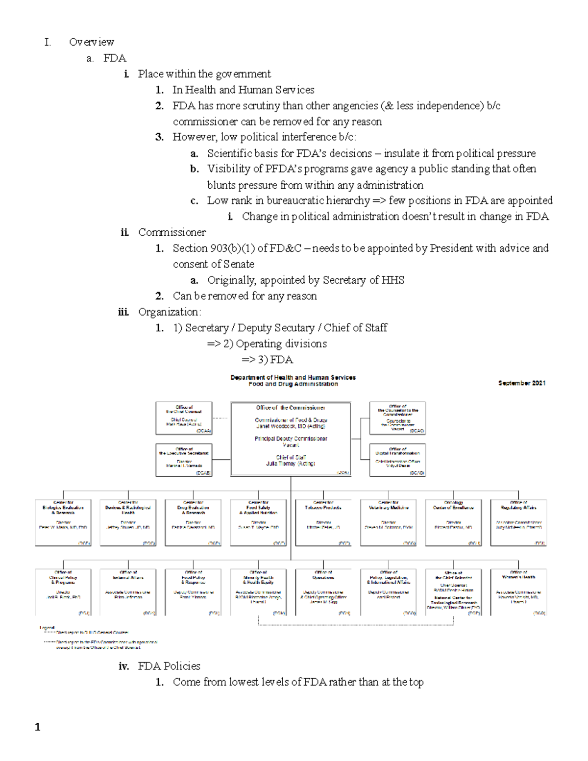 Food and Drug Administration Law - Course Outline - I. Overview a. FDA ...