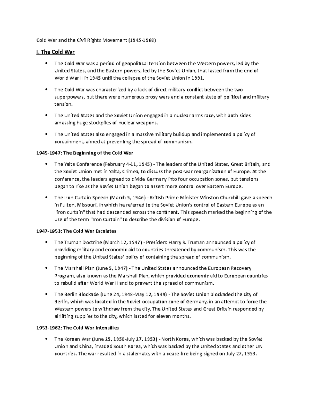 Cold War and the Civil Rights Movement - The Cold War The Cold War was ...