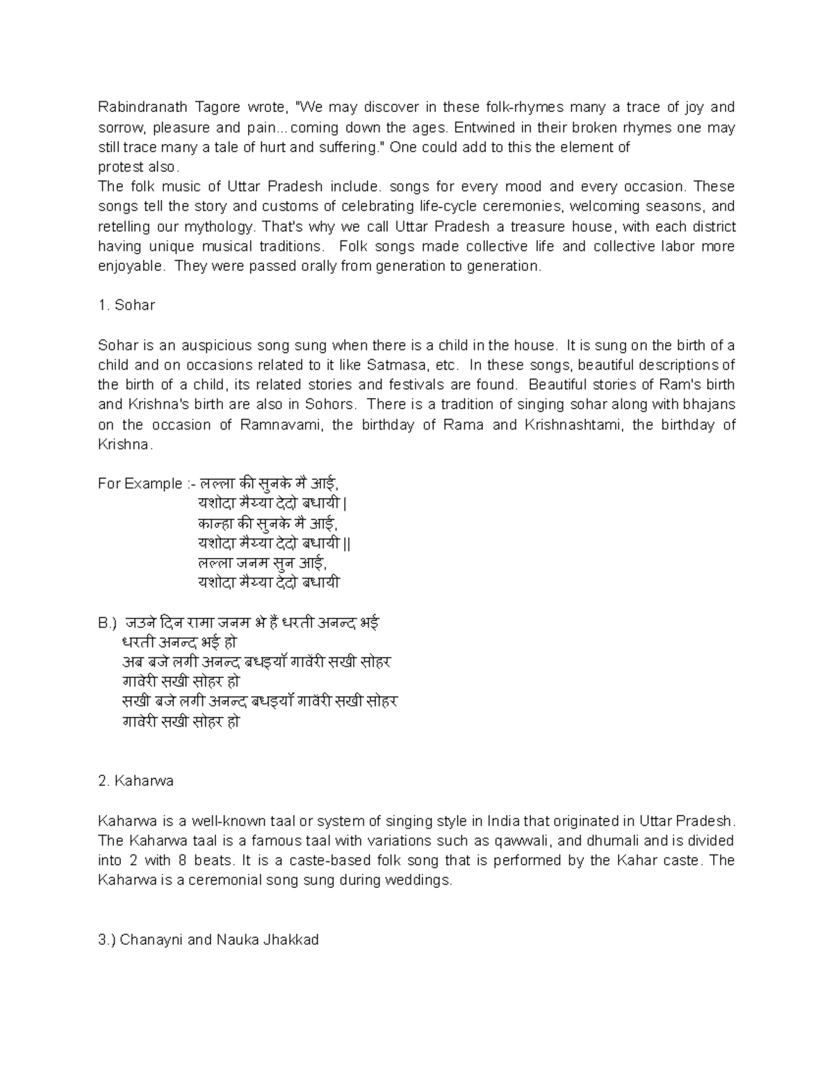 Folk music of Uttar Pradesh - Rabindranath Tagore wrote, "We may ...