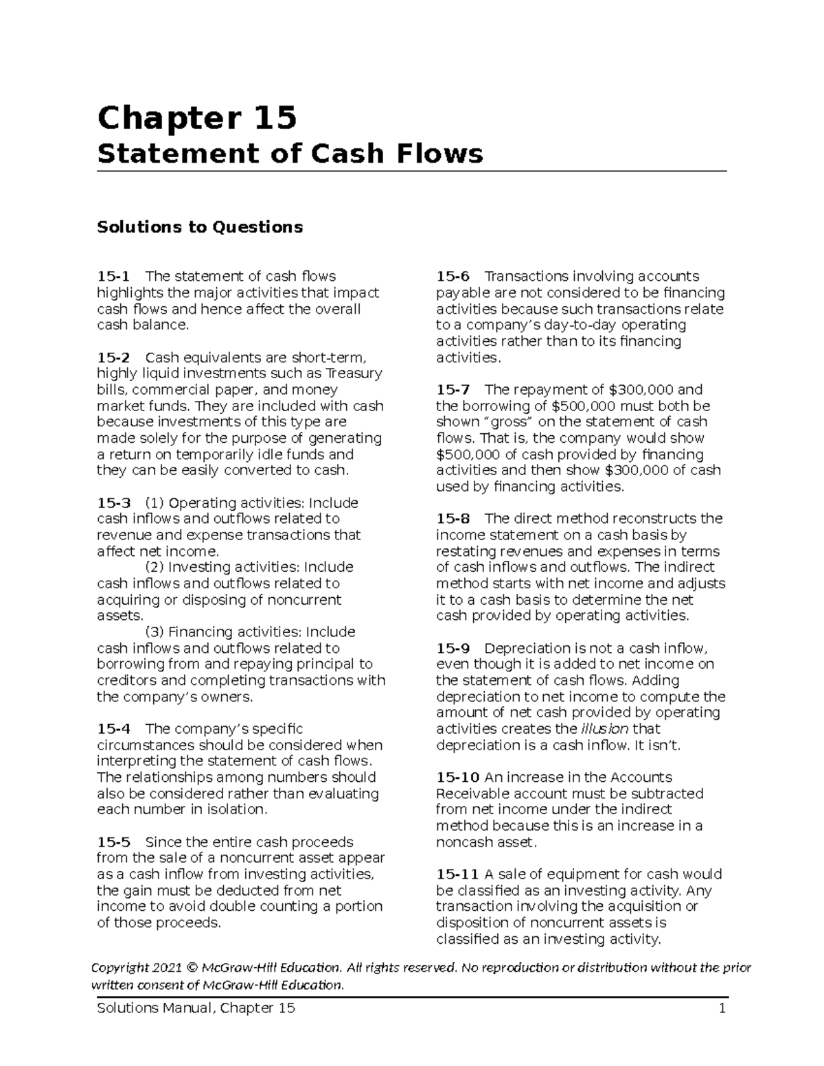 ACCT 211 Chapter 15 Solutions - Chapter 15 Statement of Cash Flows ...