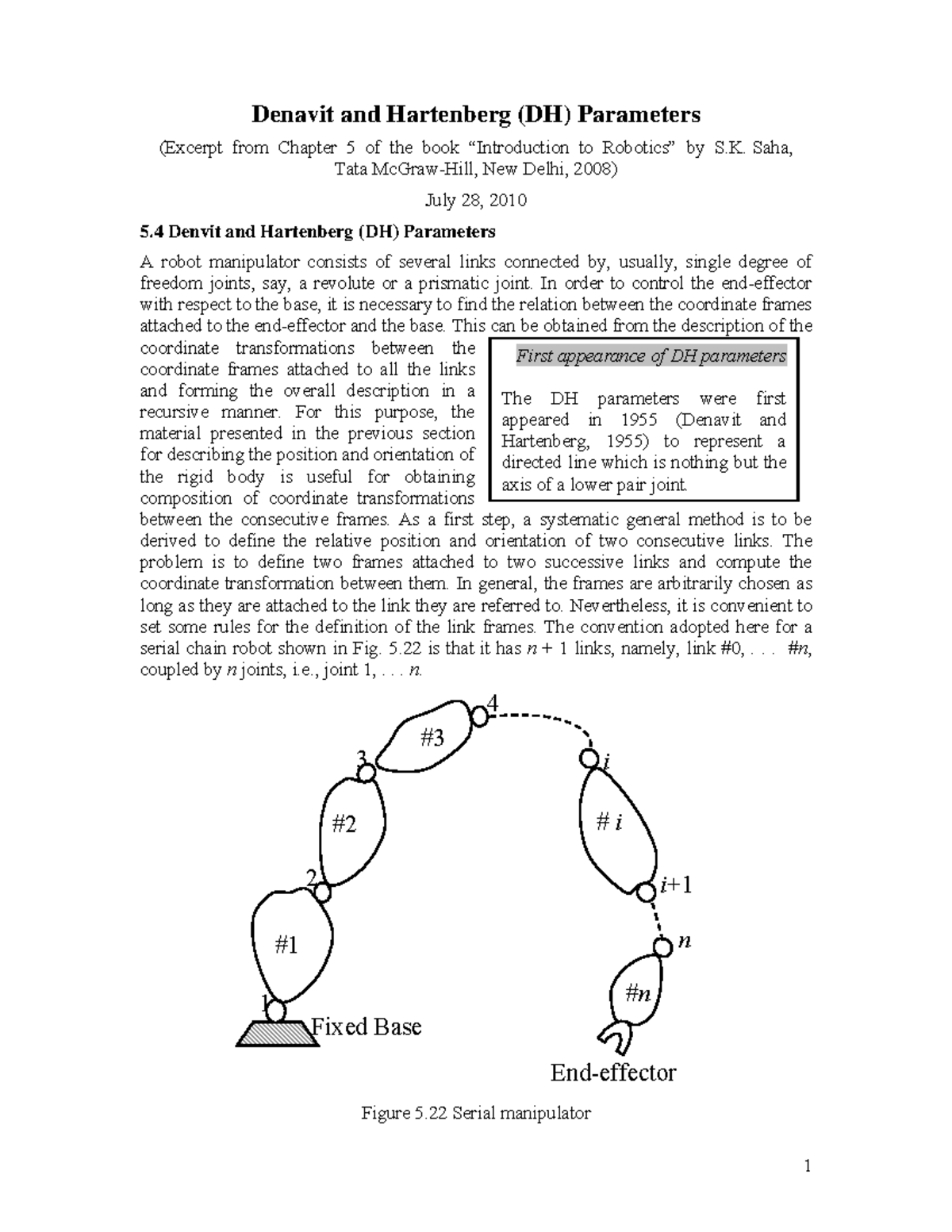 Dh Params - Denavit and Hartenberg (DH) Parameters (Excerpt from ...
