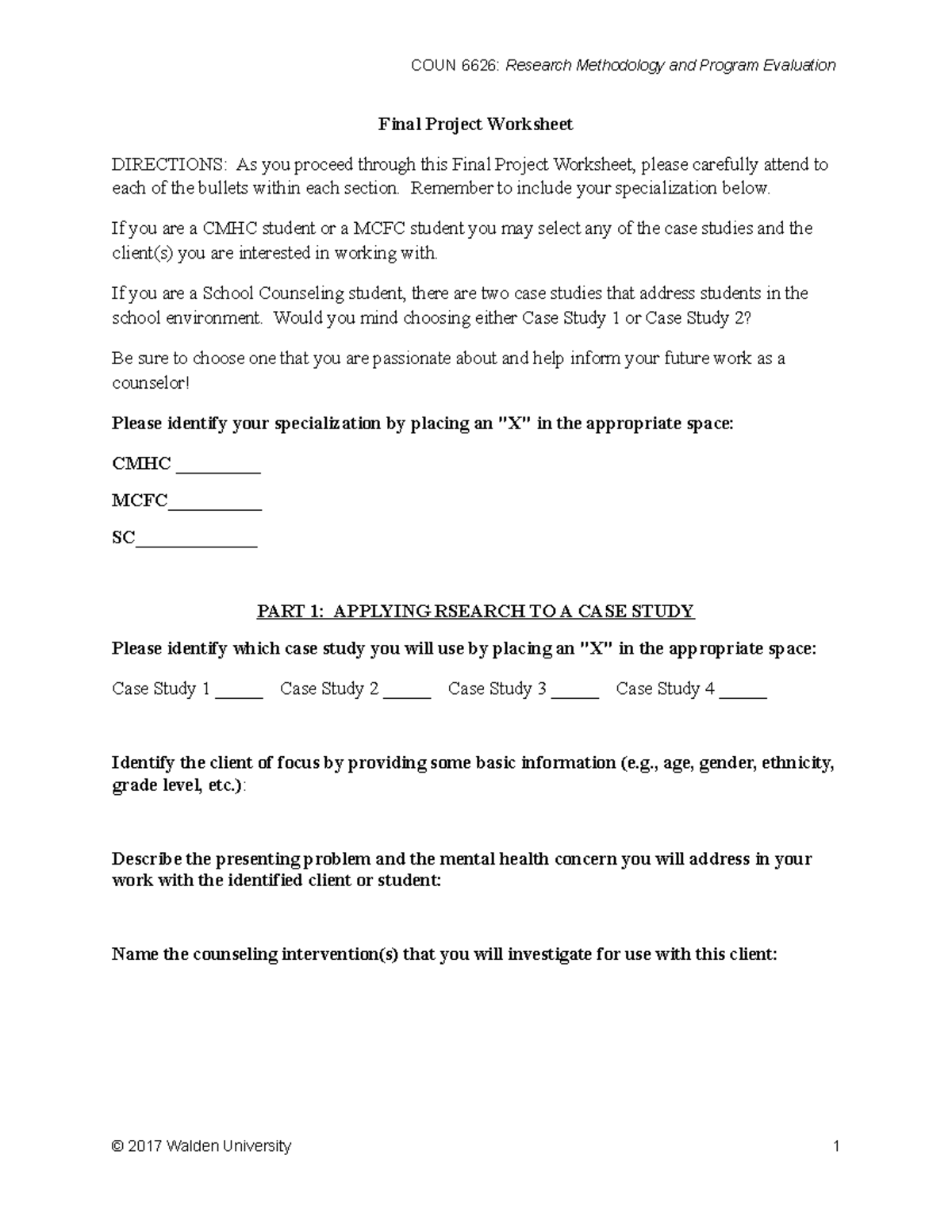 Answer 1 - sdfsdfsdfsdf - Final Project Worksheet DIRECTIONS: As you ...