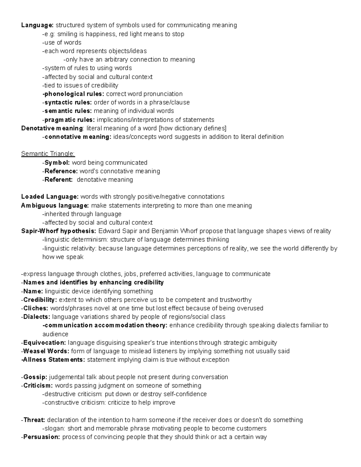 Comms 103 CH 4 Notes - Language: structured system of symbols used for ...