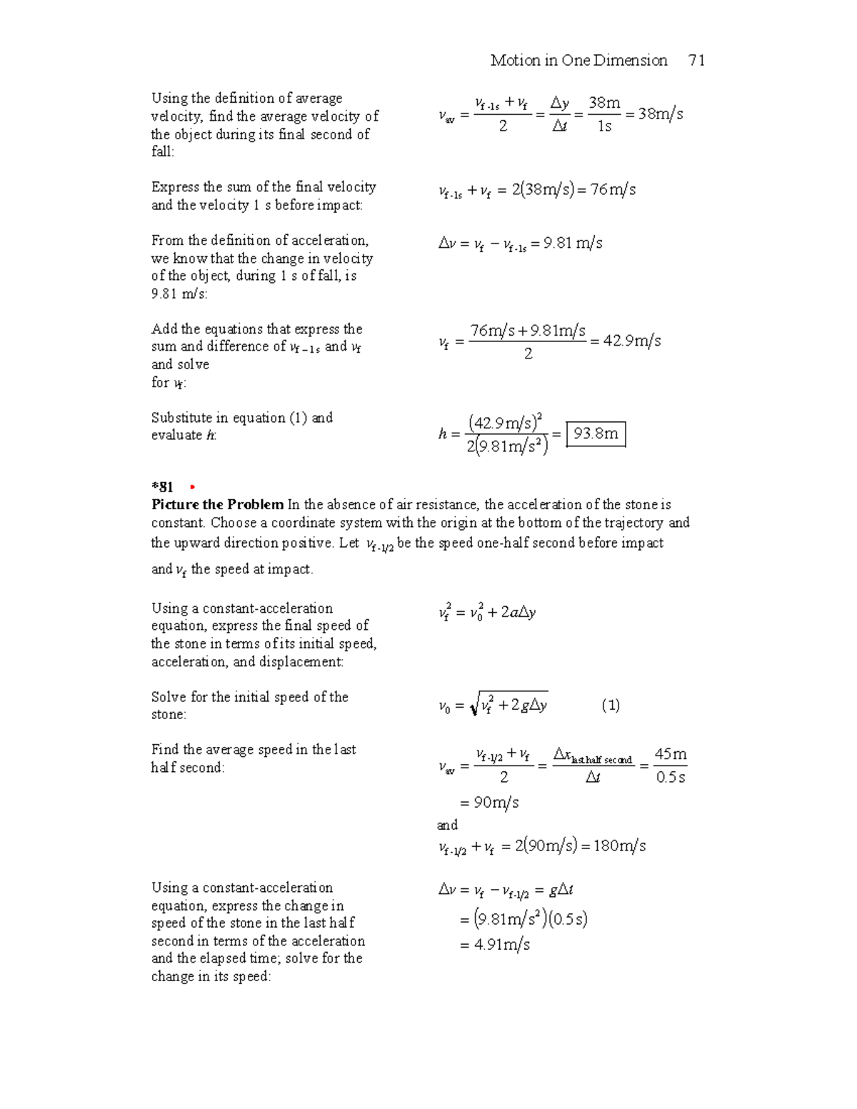 Physics Material - Motion in One Dimension 71 ####### Using the definition of average ...