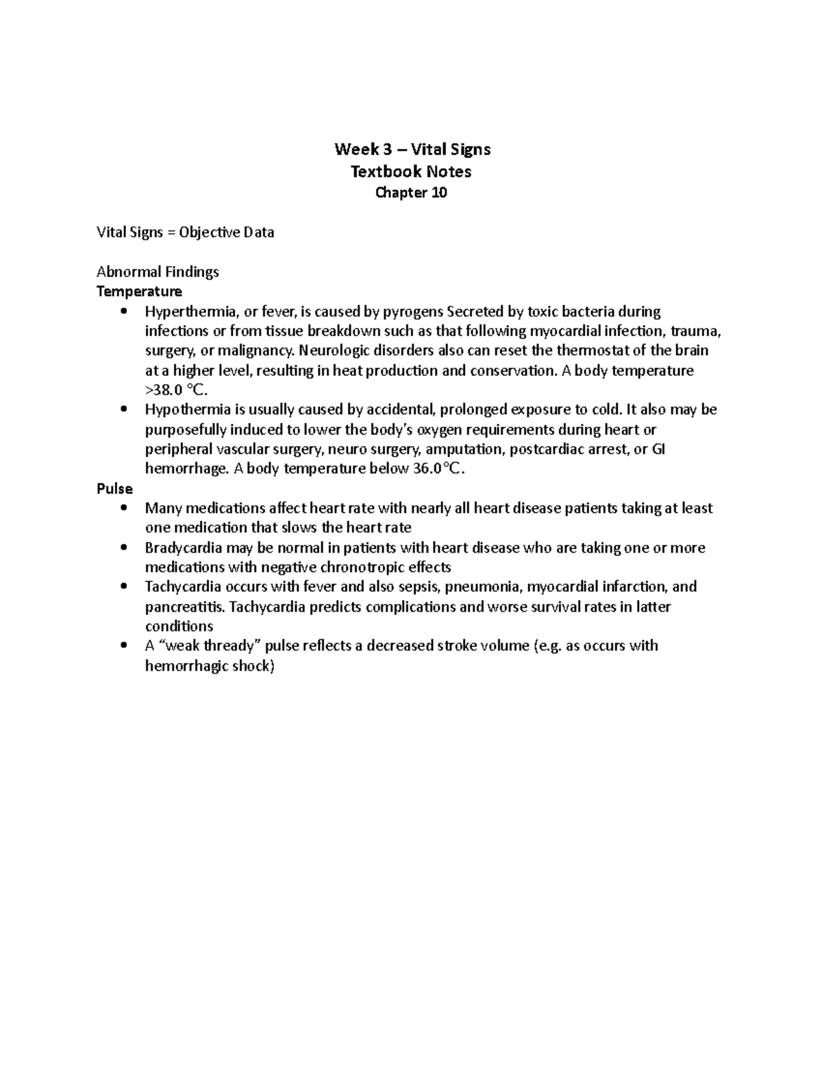 2333 - Carmines - Week 3 – Vital Signs Textbook Notes Chapter 10 Vital ...
