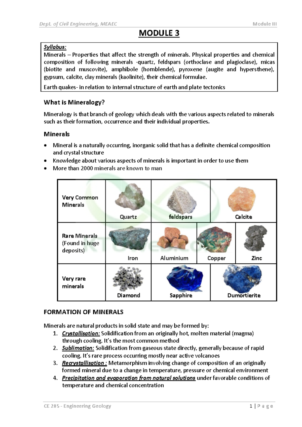 Module 4 NOTE PDF Final - CE 205 - Engineering Geology 1 | P a g e ...