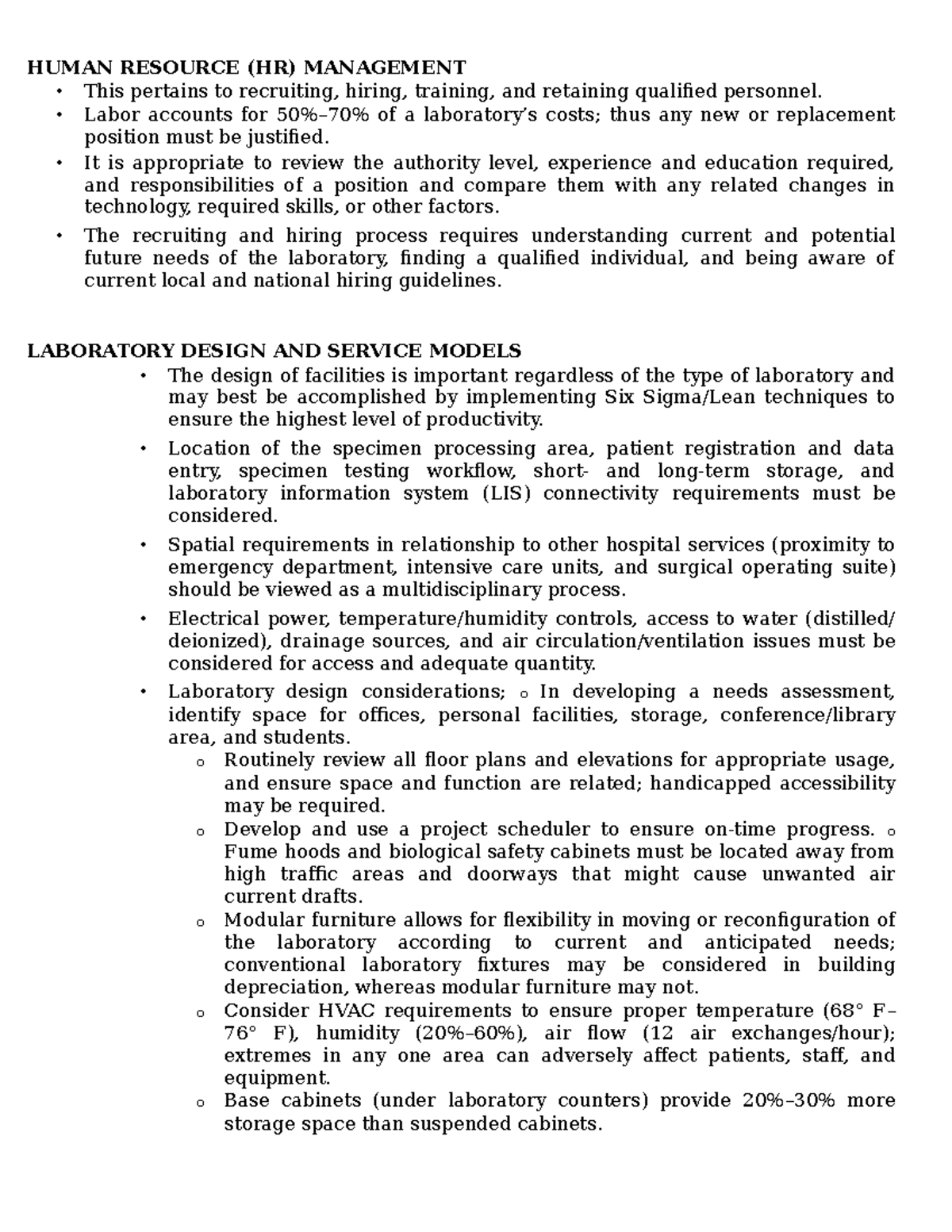 Laboratory Design AND Service Models - HUMAN RESOURCE (HR) MANAGEMENT ...