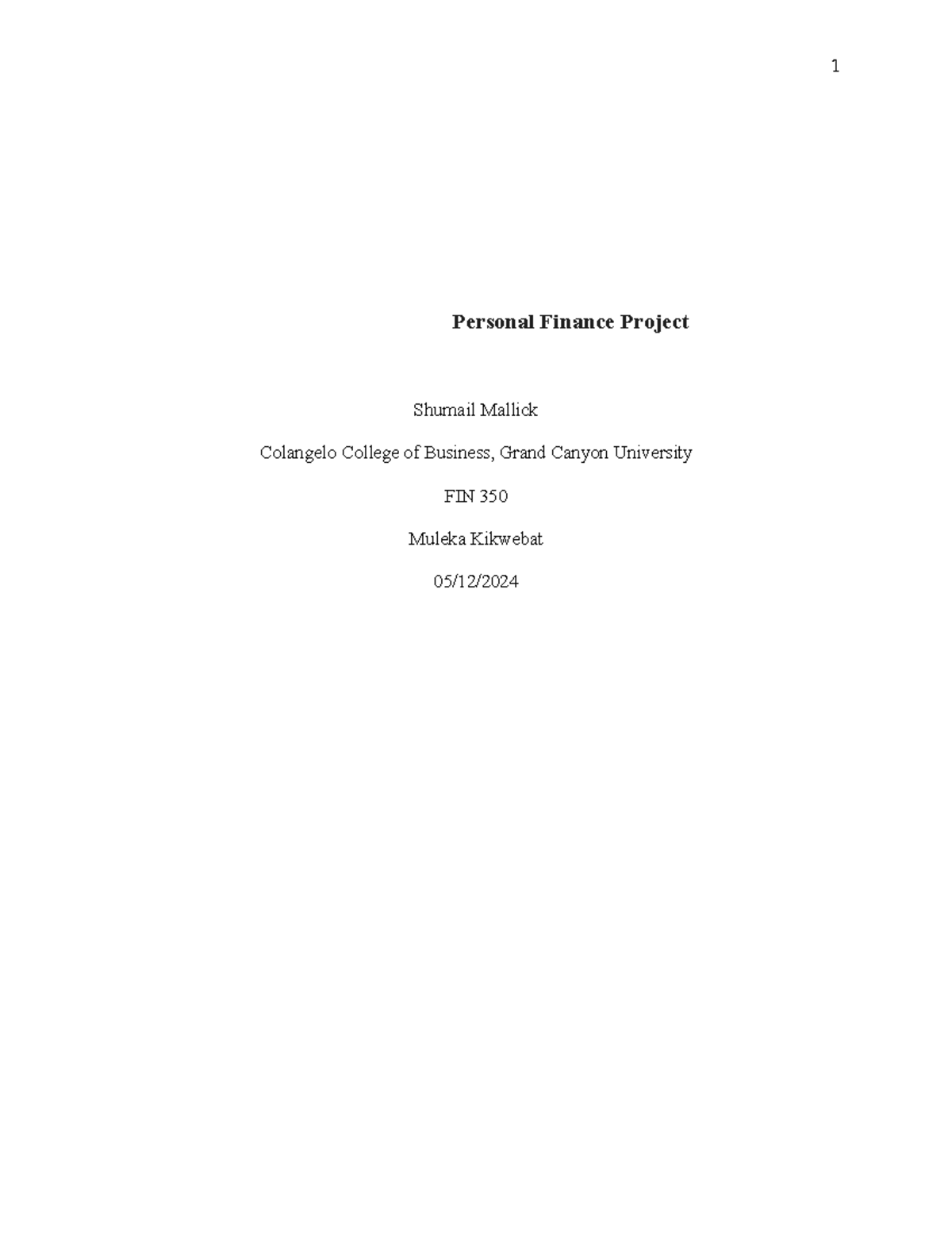 Personal Finance Project - Personal Finance Project Shumail Mallick ...