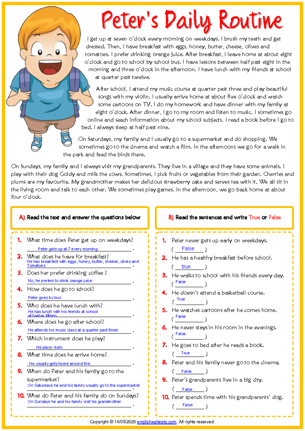 Homework - una practica - I get up at seven o’clock every morning on ...