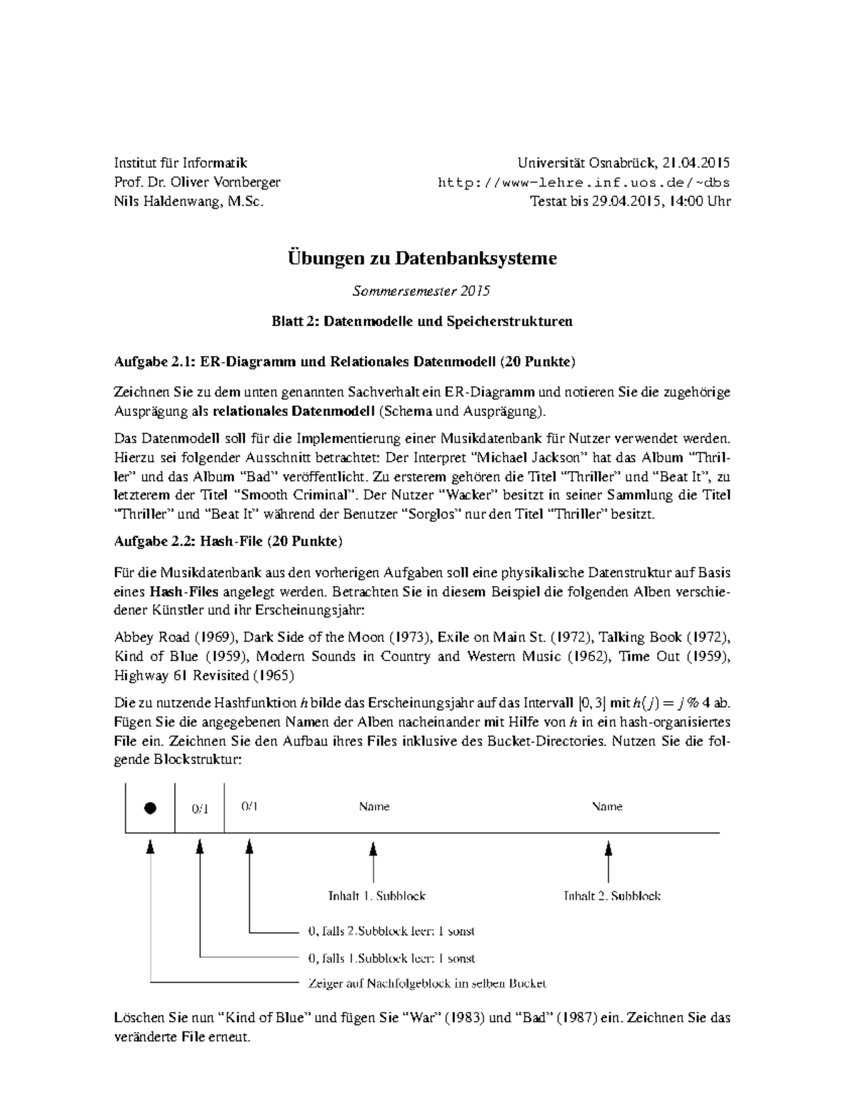 Blatt 2 - Institut für Informatik Universität Osnabrück, 21. Prof. Dr ...