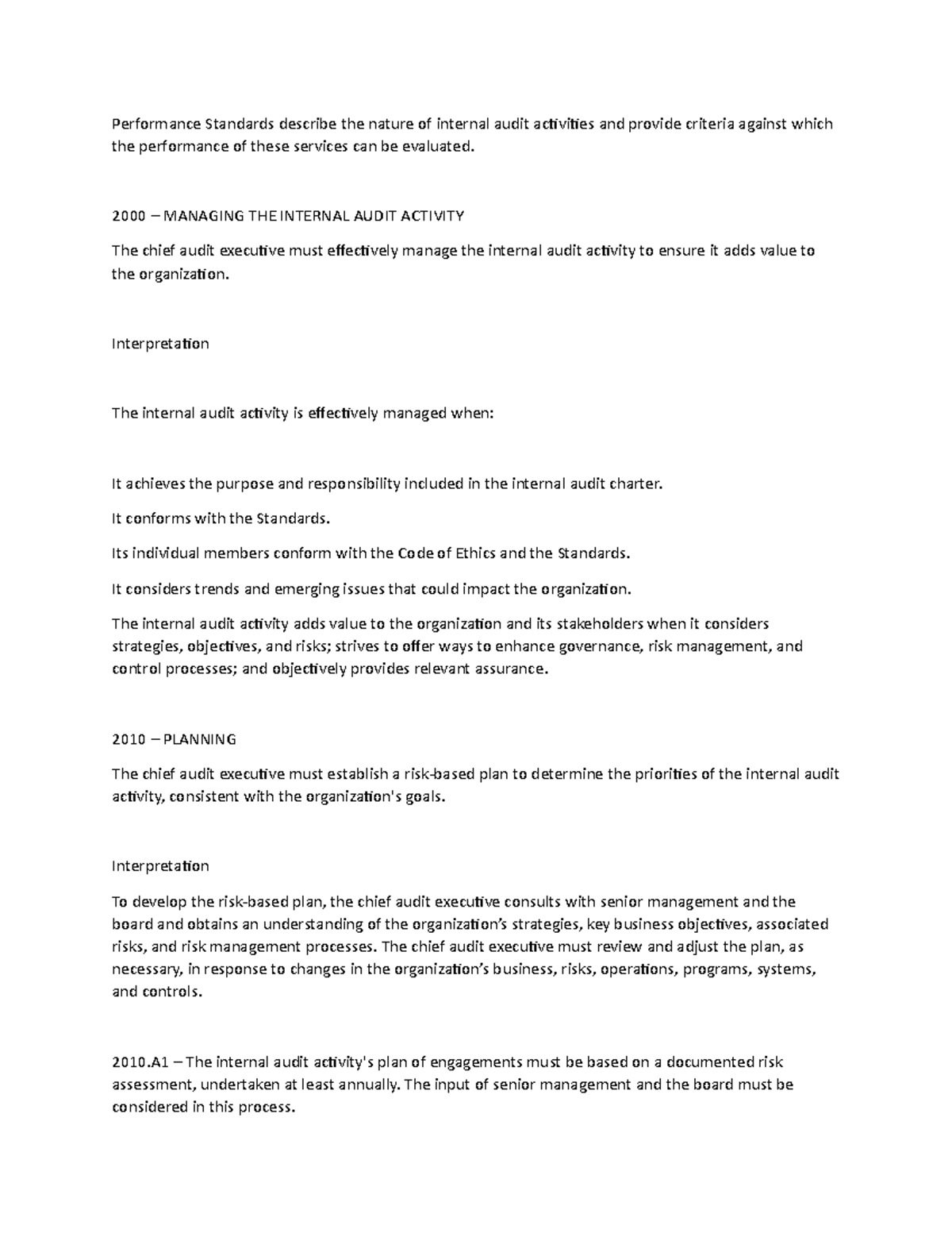 Performance Standards - 2000 – MANAGING THE INTERNAL AUDIT ACTIVITY The ...