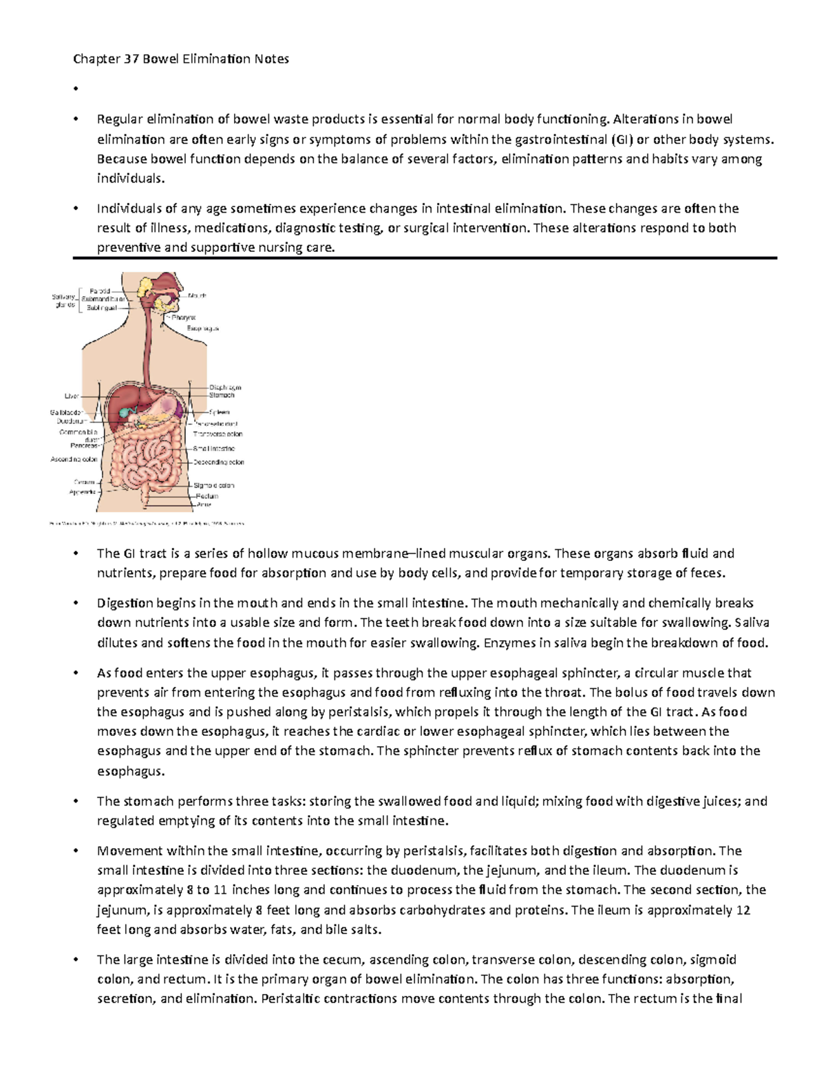 Chapter 37 Bowel Elimination Notes - Alterations in bowel elimination ...