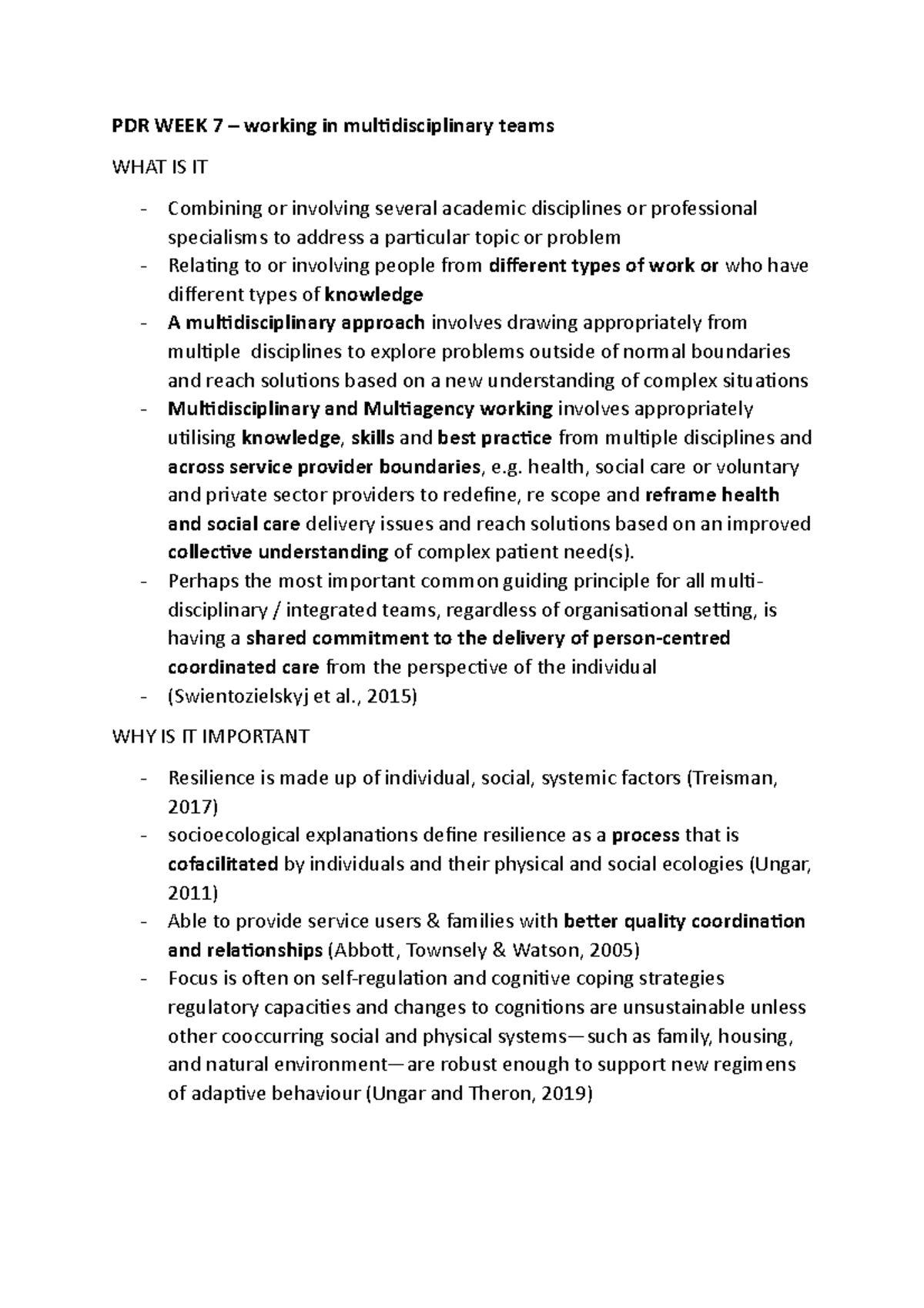 PDR WEEK 7 - week 7 - PDR WEEK 7 – working in multidisciplinary teams ...