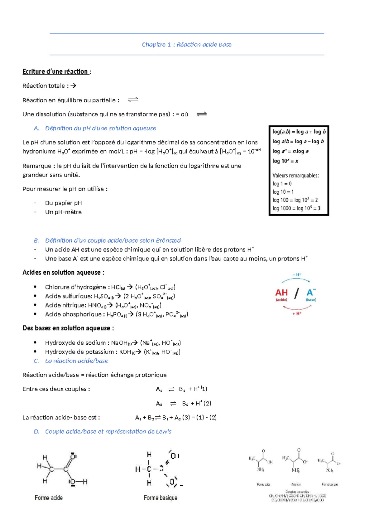 Chapitre 1 acide base - Chapitre 1 : Réaction acide base Ecriture d’une ...