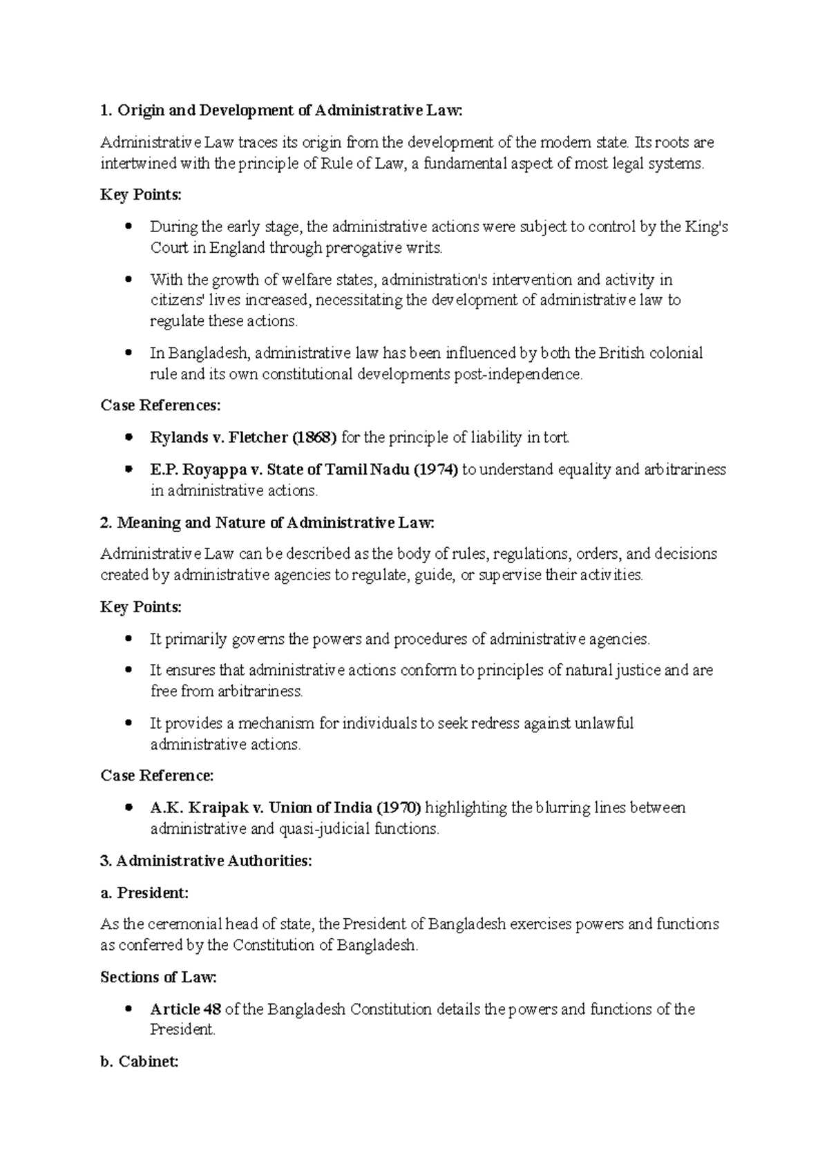 Administrative law short notes-1 - Origin and Development of ...