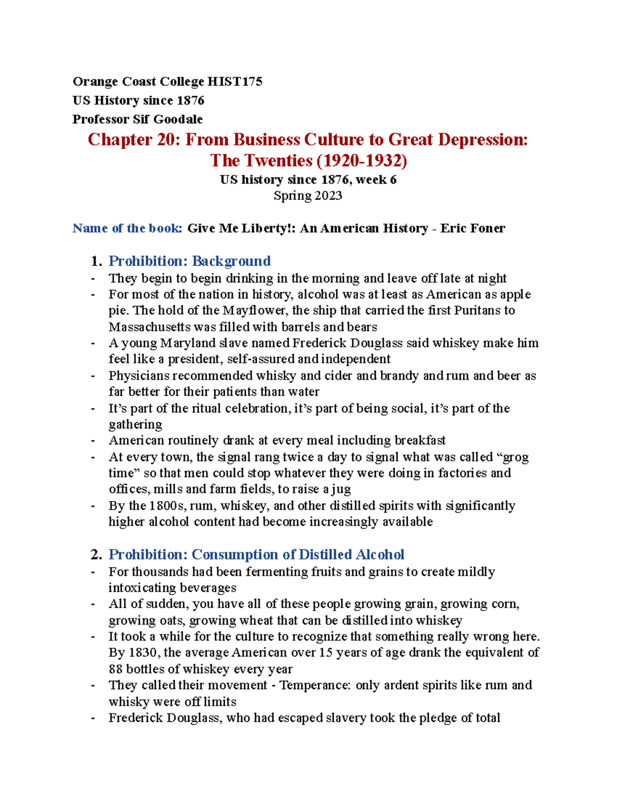 Week 6 Note - Chapter 20 From Business Culture to Great Depression The ...