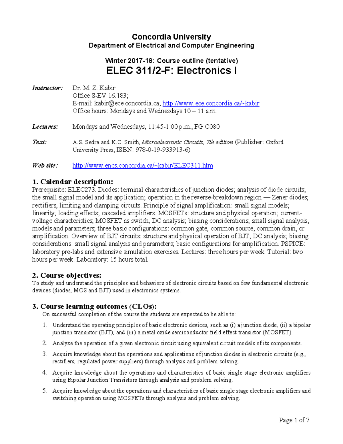 ELEC 311 winter 18 - OUTLINE - Concordia University Department of ...