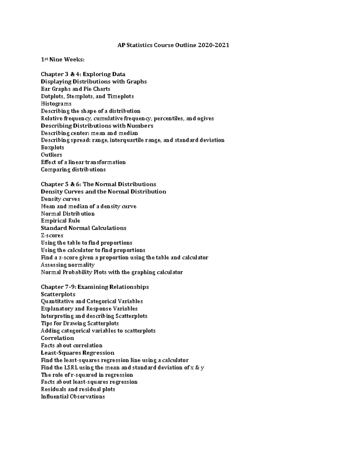 AP Stats Course Outline 2020-2021 - CL123 - Central Penn - Studocu