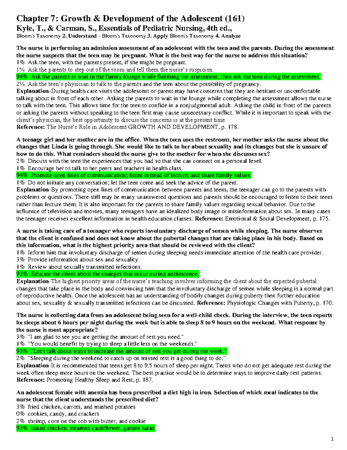 Ch.07 Growth & Development of the Adolescent Reformatted (161 Questions) updated 01-03-24 ...