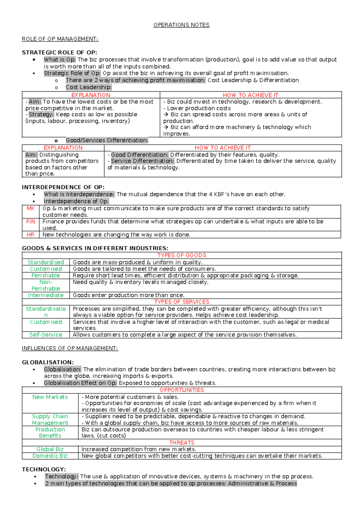 2. Business Studies - OPERATIONS NOTES ROLE OF OP MANAGEMENT: STRATEGIC ...