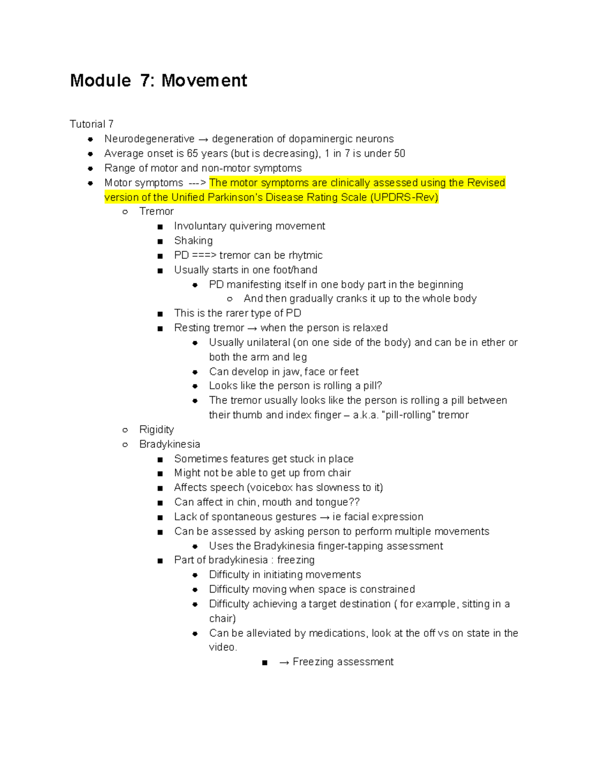 Notes from Module 7 onwards - Module 7: Movement Tutorial 7 ...