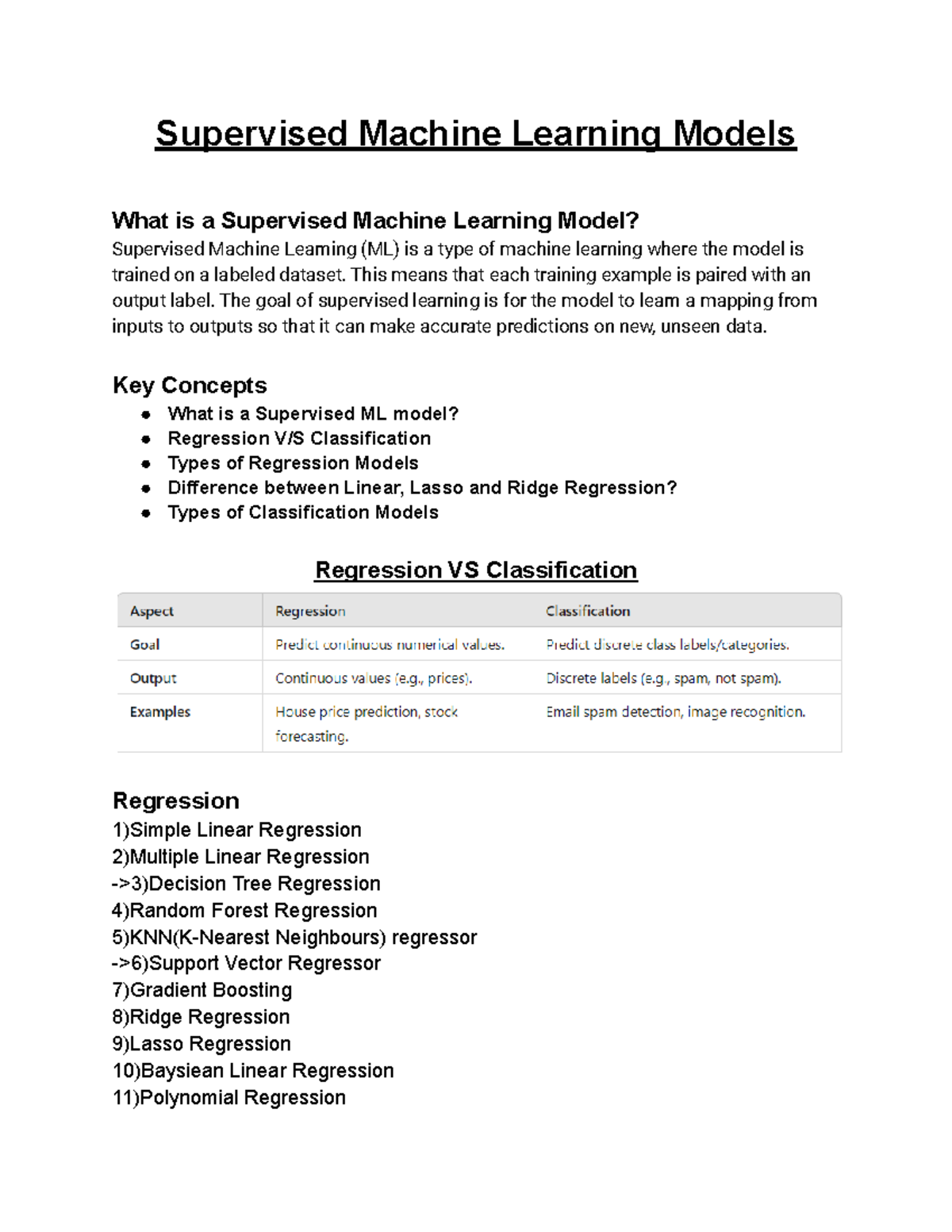 Supervised ML Model) - Supervised Machine Learning Models What is a ...