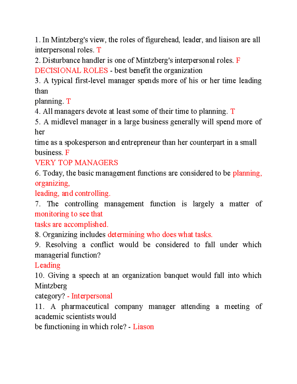 QUẢN TRỊ HỌC stu - quản trị học - In Mintzberg's view, the roles of ...